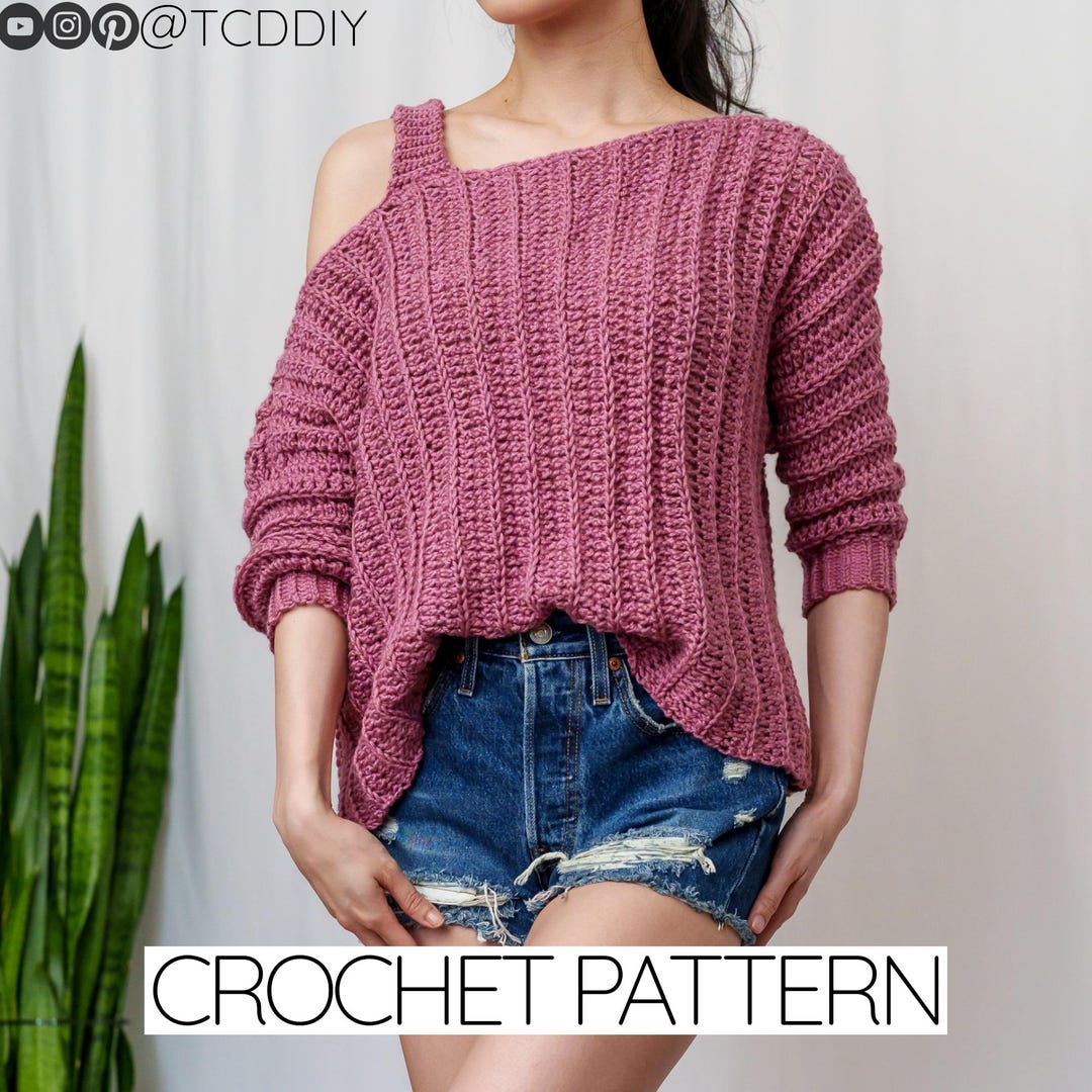 Crochet Pattern | Single Strap off the Shoulder Batwing Sweater W. Short Sleeves | Open Hem 3/4 ...