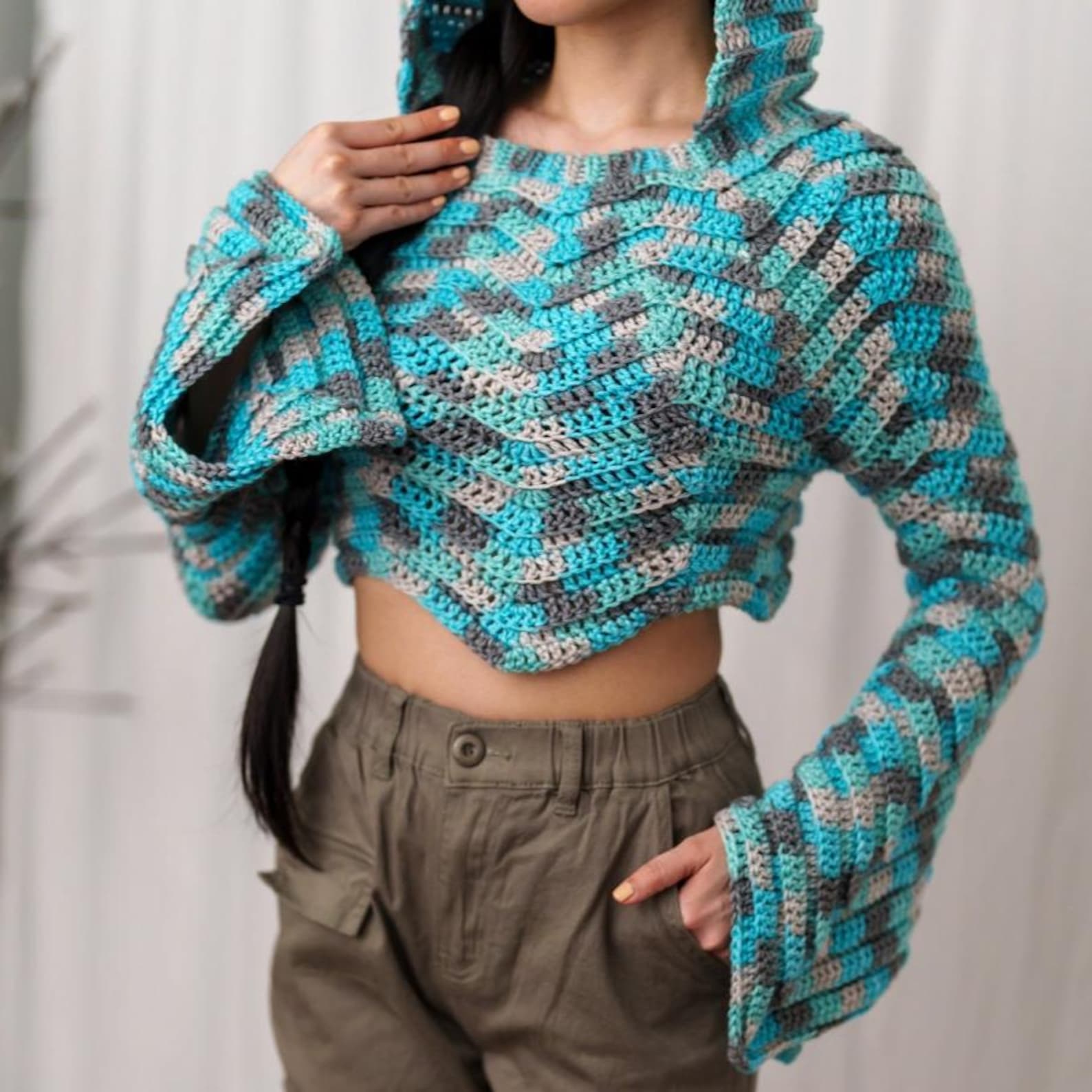 Crochet Chevron Cropped Hoodie Pattern: Bell Sleeves (PDF Download) - Etsy
