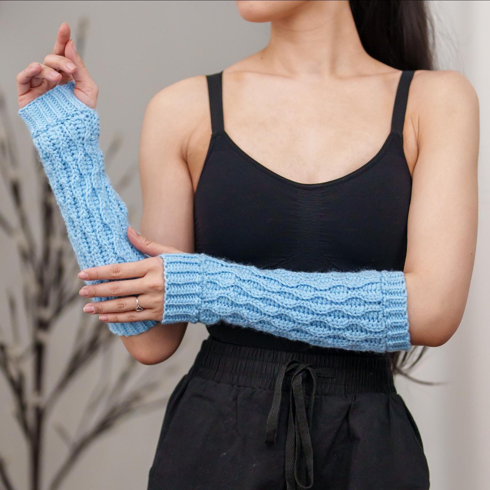 Crochet Pattern | Almond Stitch Arm Warmers W. Thumbholes | Fingerless ...