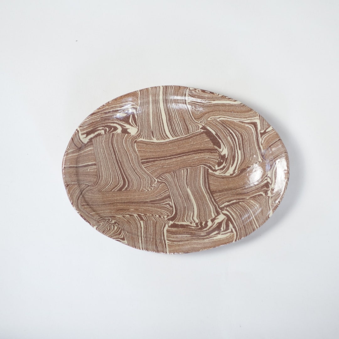 No.1002 Nerikomi Pottery, Handmade Pottery, Oval Plate, Wood Grain ...