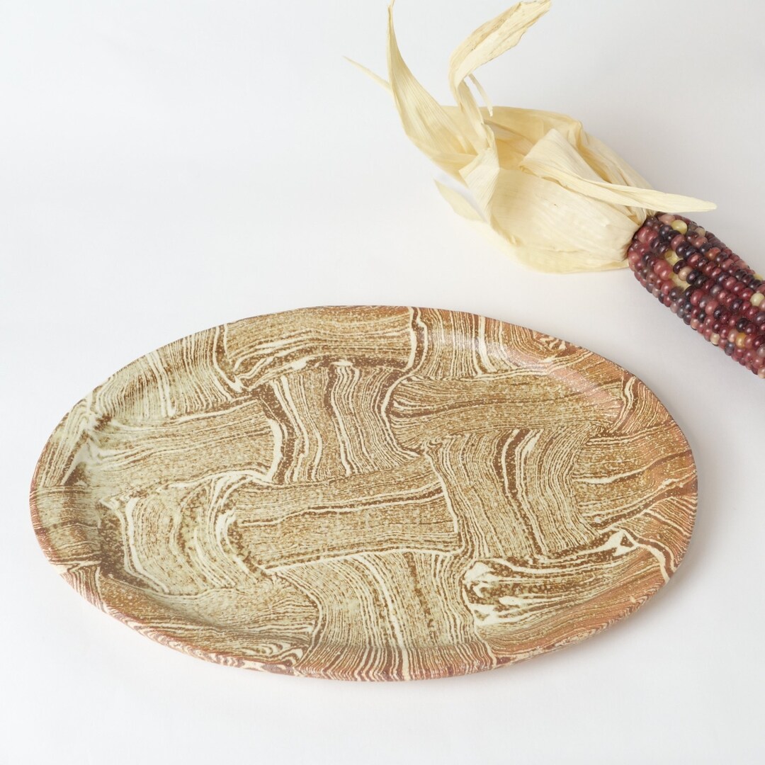 No.1004 Nerikomi Pottery, Handmade Pottery, Oval Plate, Wood Grain ...