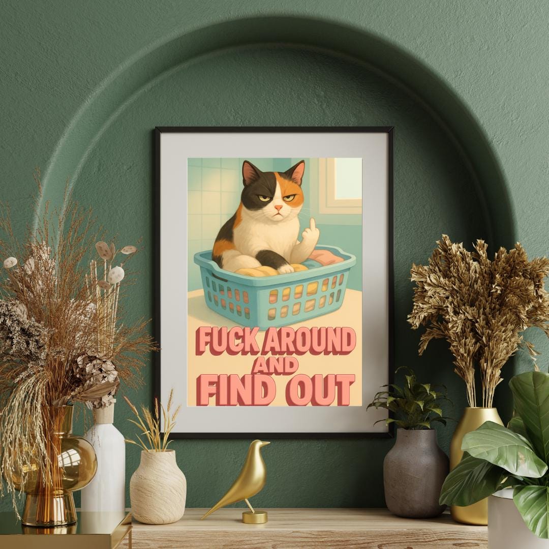 Funny Cat Wall Art Sassy Calico Cat Middle Finger Print, Humorous Pet ...