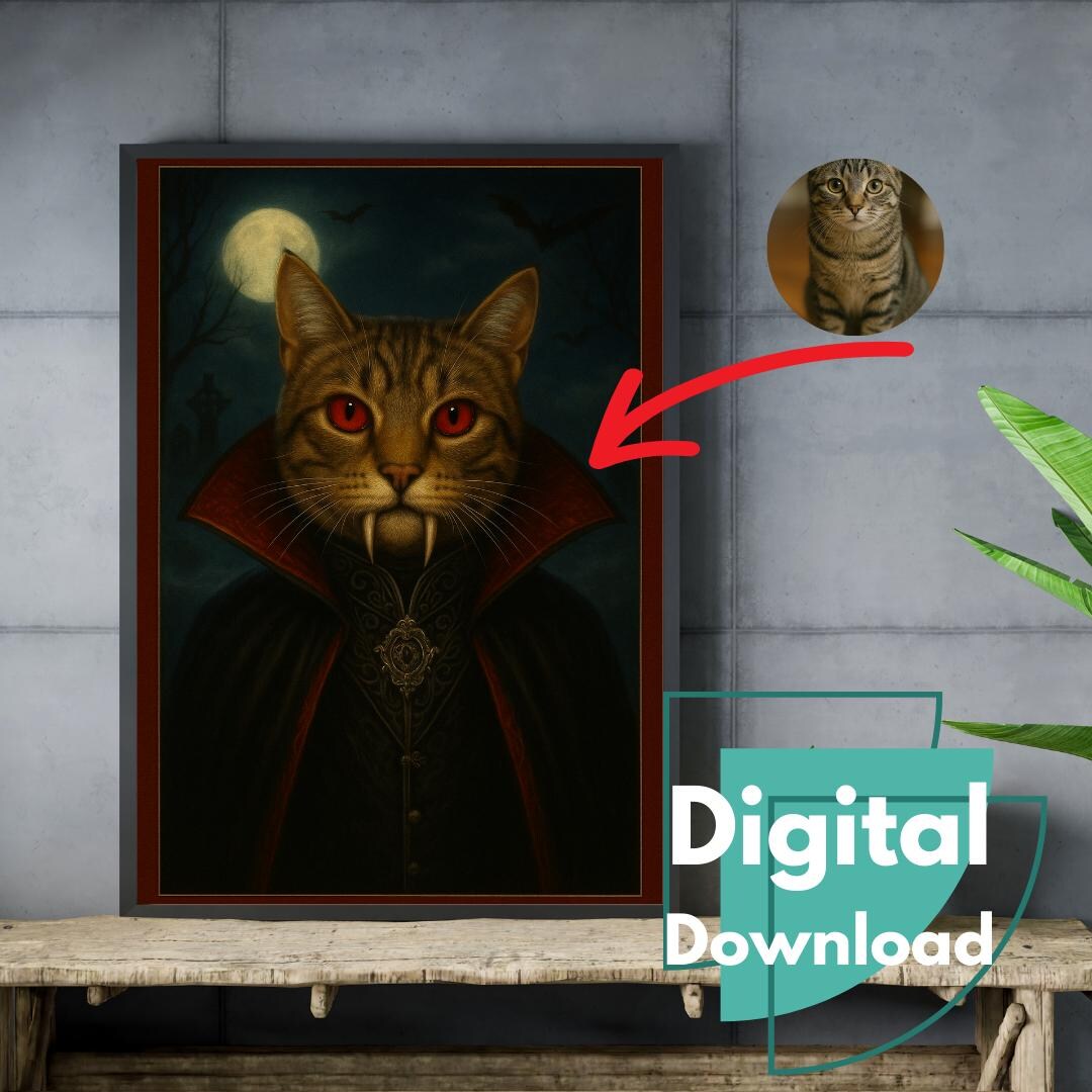 Custom Vampire Cat Portrait – Gothic Pet Artwork – Digital Download ...