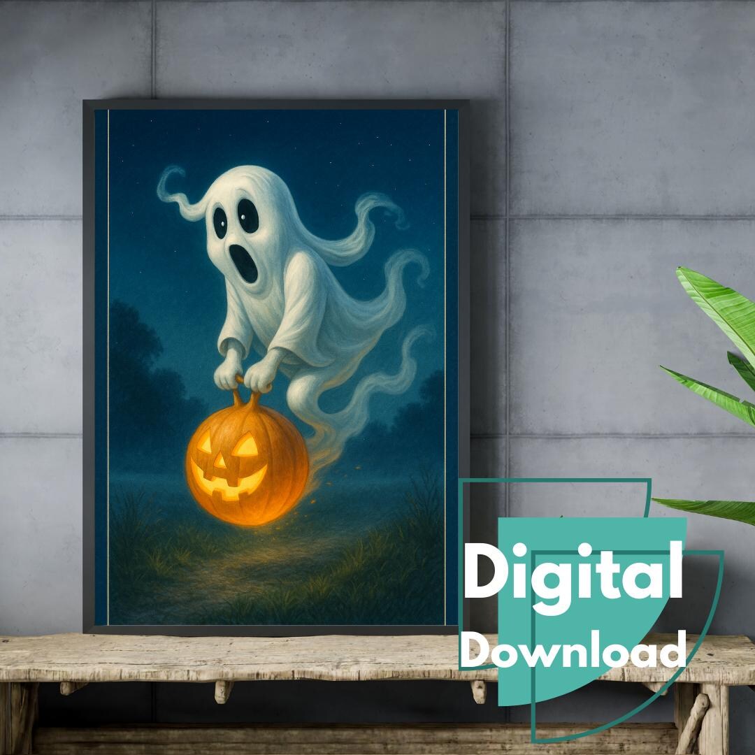 Funny Halloween Wall Art. Ghost on a Space Hopper. Printable Digital ...