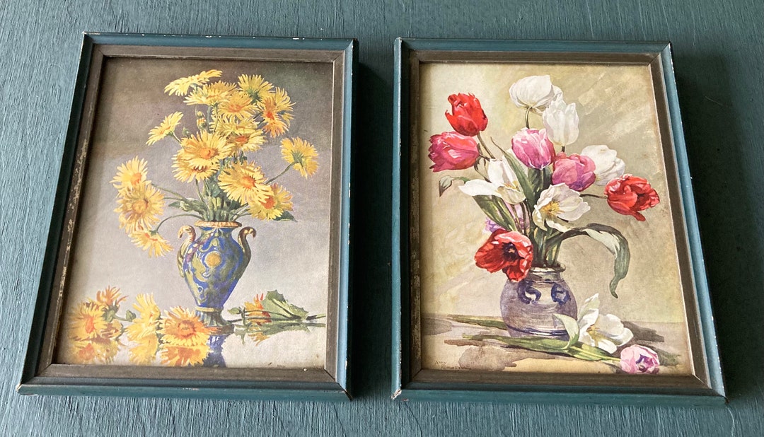 Pair of Miniature Amy Reeve Fowkes Vintage Framed Prints. Kitch Floral ...