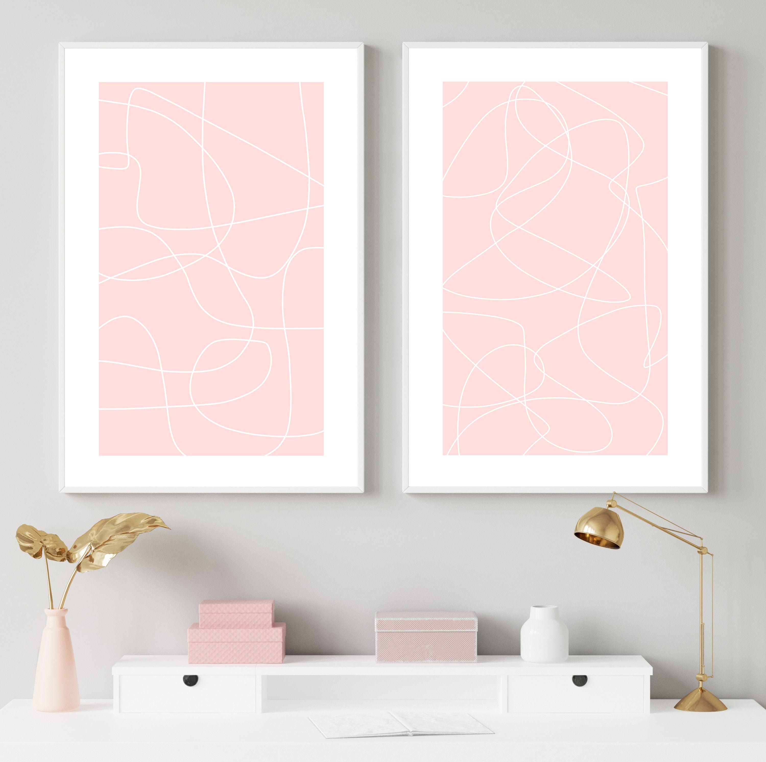 Printable Wall Art Set of Two Printables Pink Abstract - Etsy