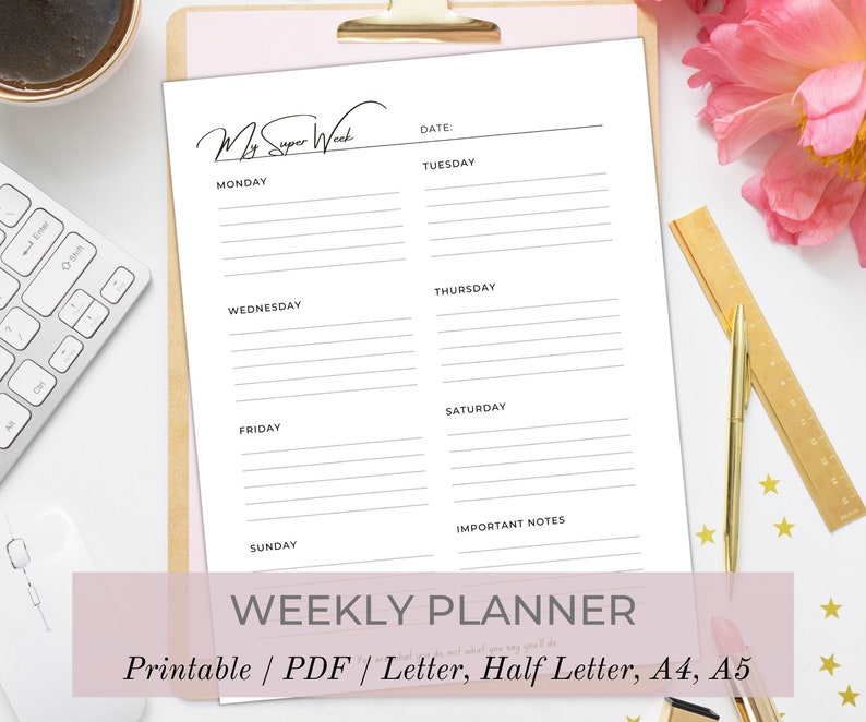 Weekly Planner Printable PDF Digital Downloadable Organiser - Etsy