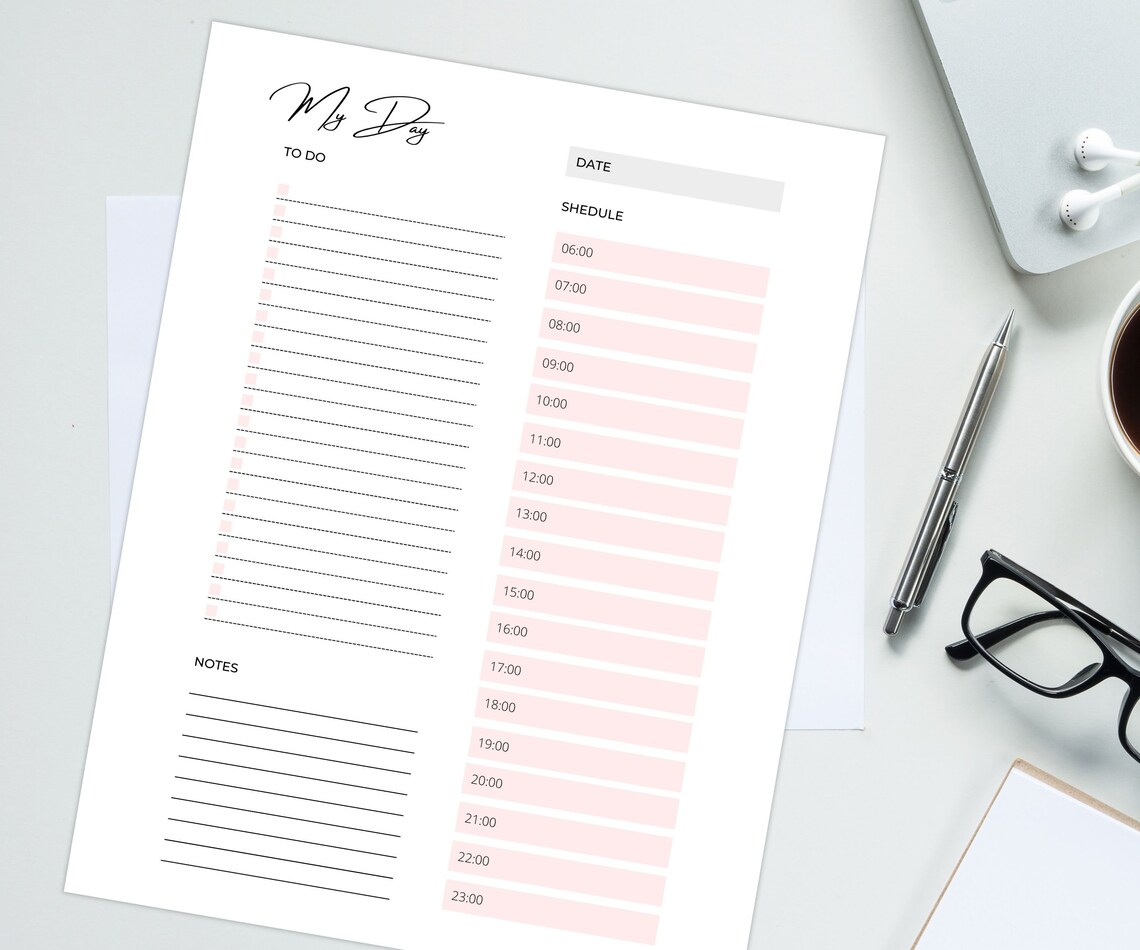 Daily Planner Printable PDF Undated Day Journal Hourly - Etsy