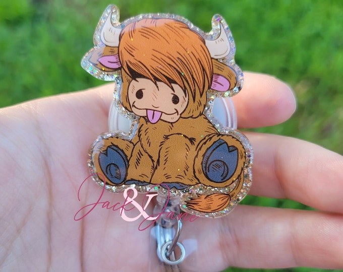 Highland Cow Badge Reel, Retractable Badge Reel, Animal Badge Holder ...
