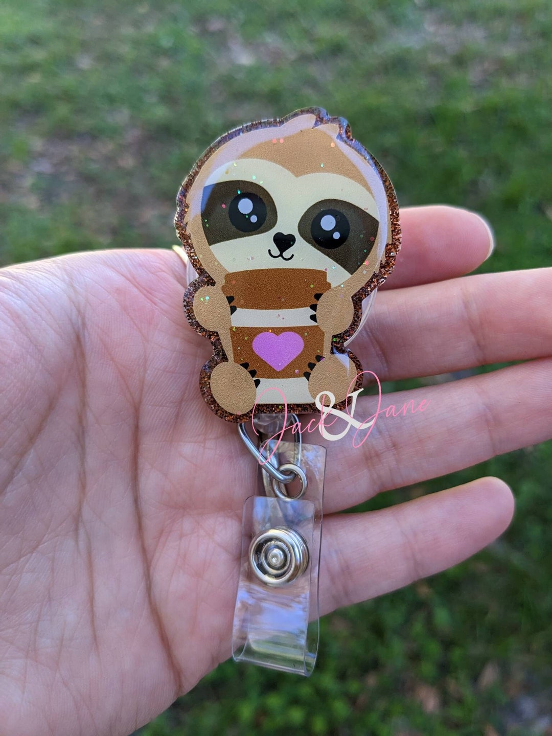 Coffee Sloth Badge Reel Retractable Badge Reel Coffee Badge - Etsy