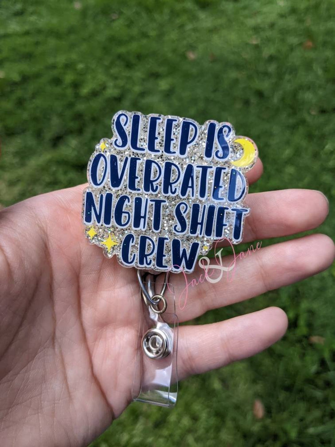 Night Shift Badge Reel, Funny Nurse Badge Reel, Glitter Badge Clip ...