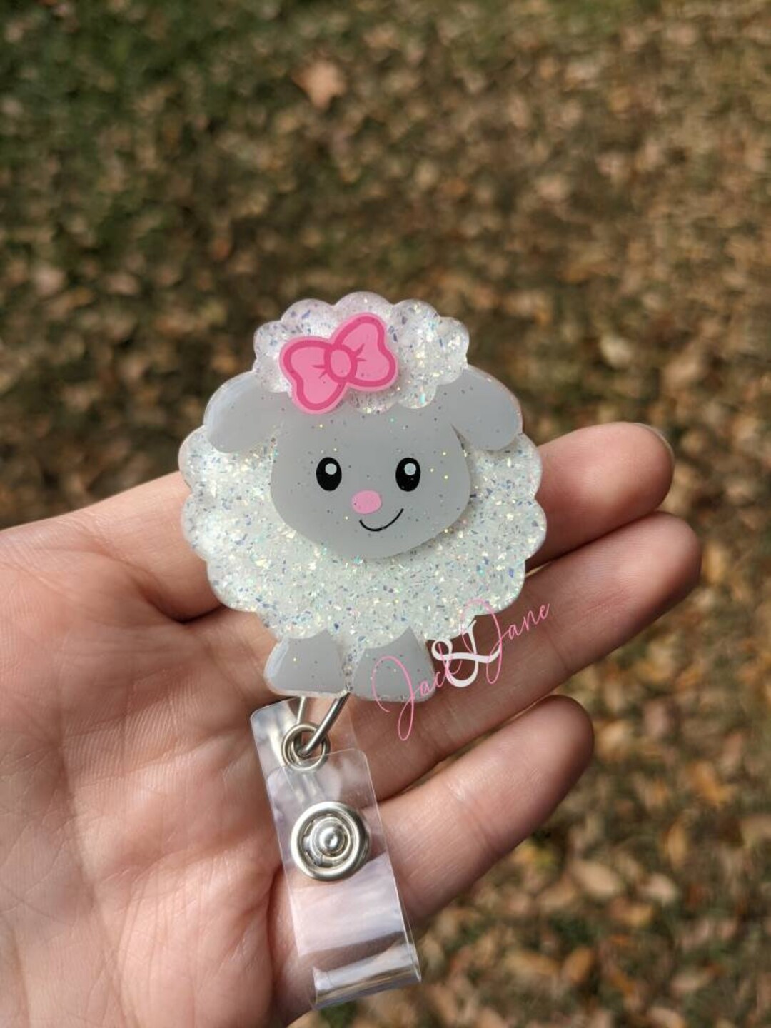 Glittered Lamb Sheep Retractable Badge Reel: Easter ID Holder - Etsy
