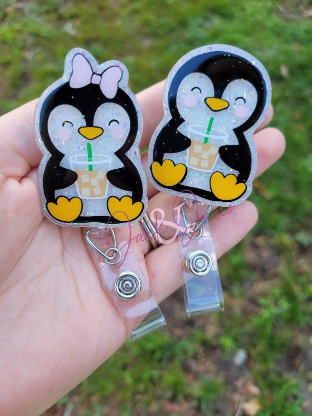 Penguin Badge Reel, Iced Coffee Badge Reel, Penguin Lover Gift, Gift ...