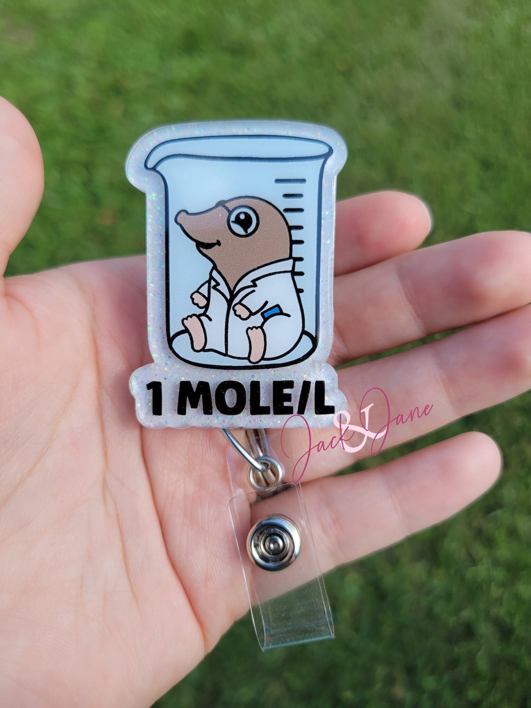 Glitter Beaker Badge Reel: Funny Lab Mole Badge Holder - Etsy