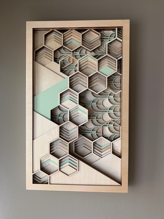 Wood Laser Cut Artwork Hexagon II - Etsy