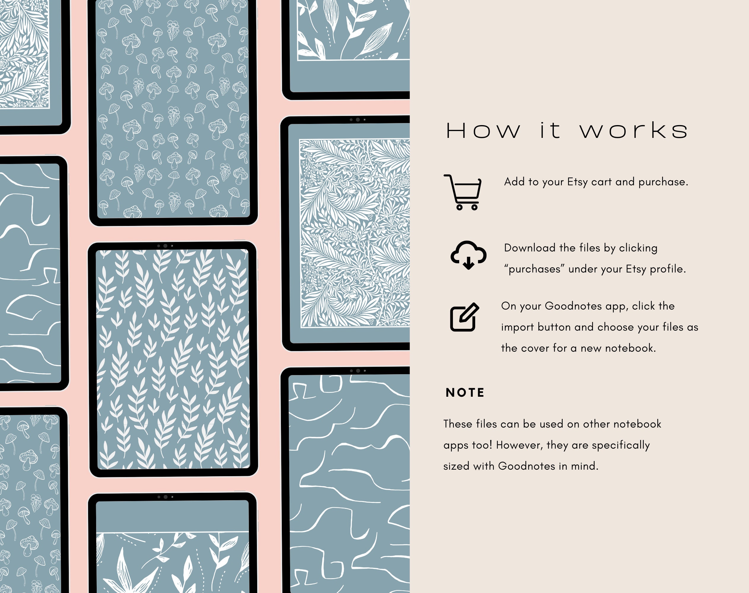 Dusty Blue Goodnotes Notebook Cover Pack | Set of 5 | Student Budget ...