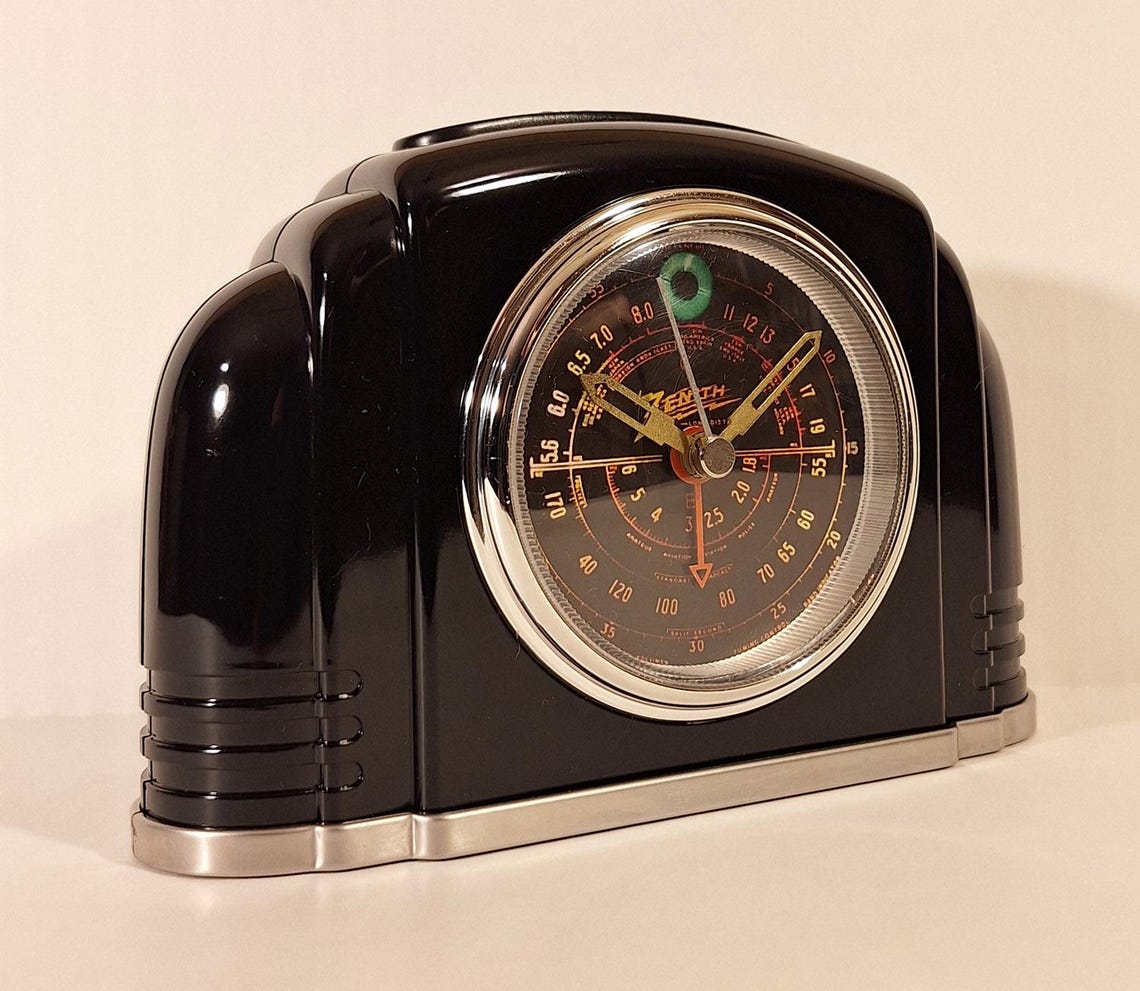 Old Antique Style Zenith Black Dial Alarm Clock - Vintage Tube Radio ...