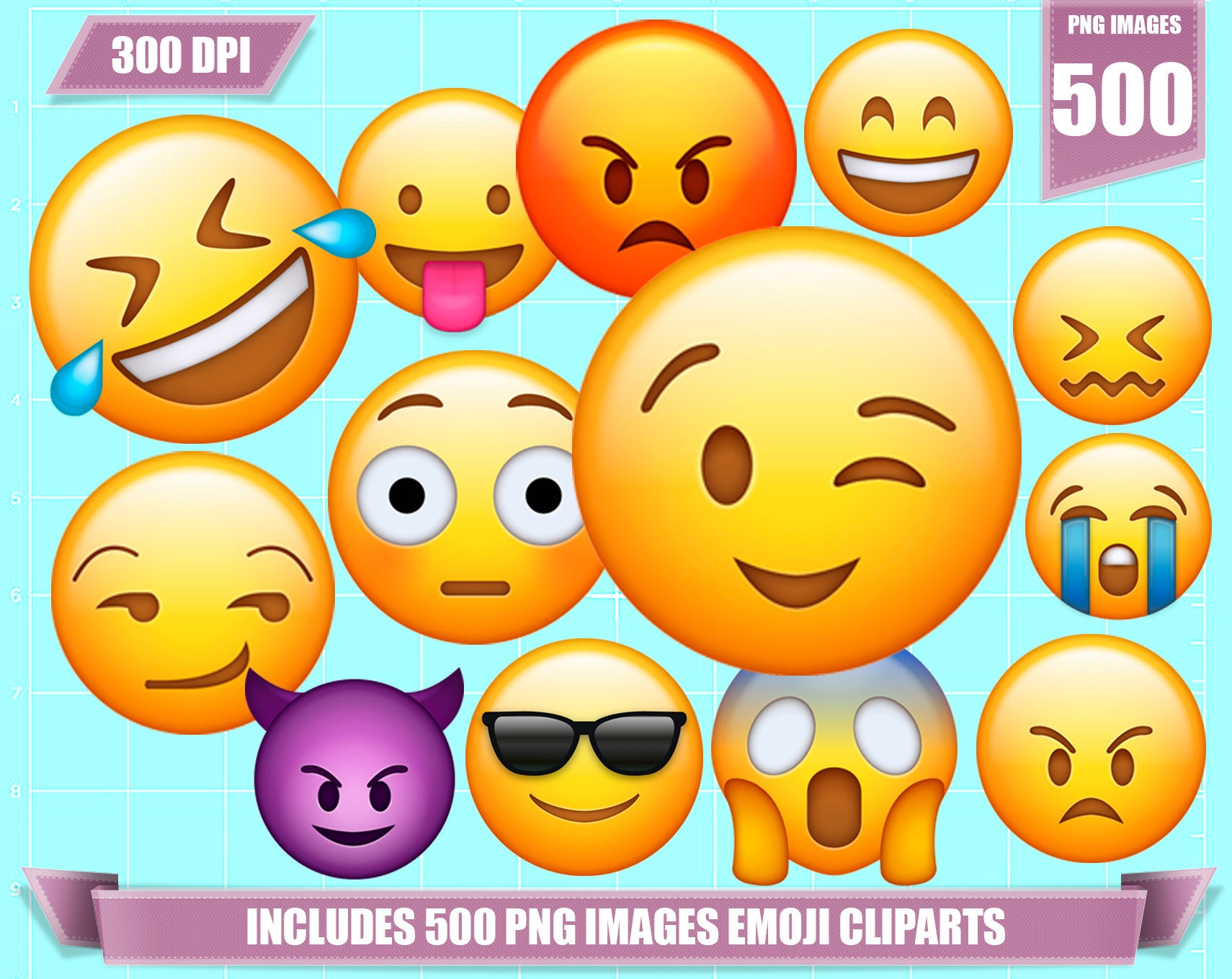 Emoji faces clipart collection clip art 500 png digital | Etsy
