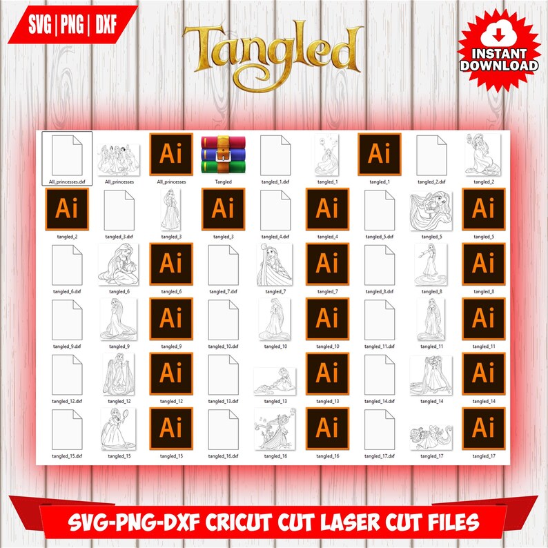 Tangled Rapunzel Long Hair Princess SVG Bundle, Enchanted Cricut DXF ...