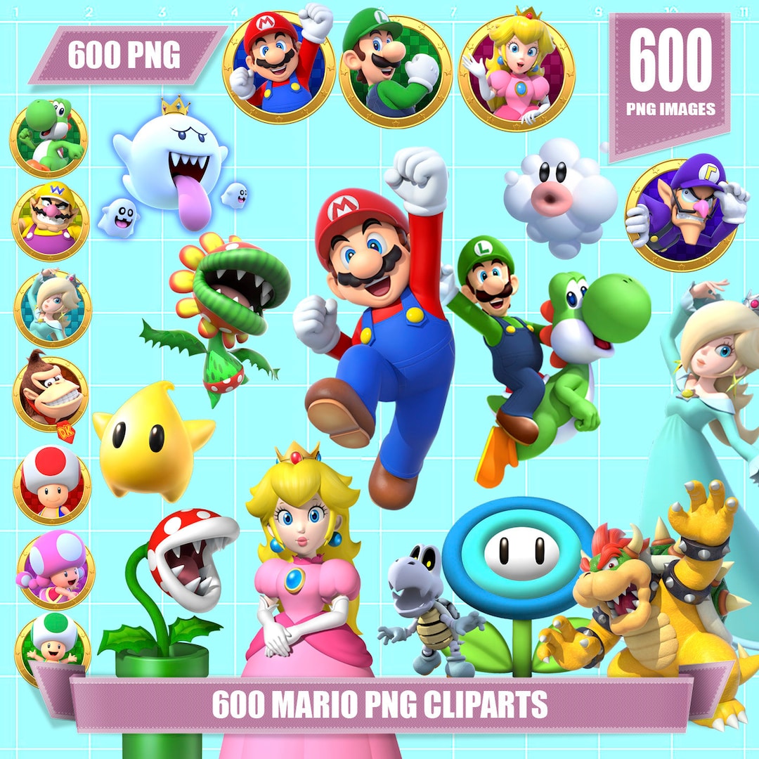 Super Mario Clipart: 600 Transparent PNG Images (digital Download) - Etsy