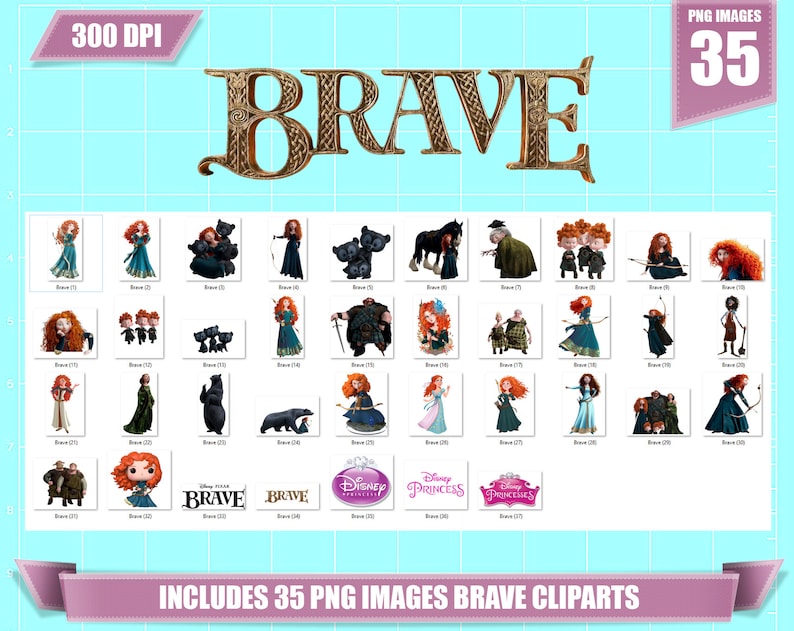 Brave Merida Clipart: 35 PNG Images for Birthday Party (digital ...