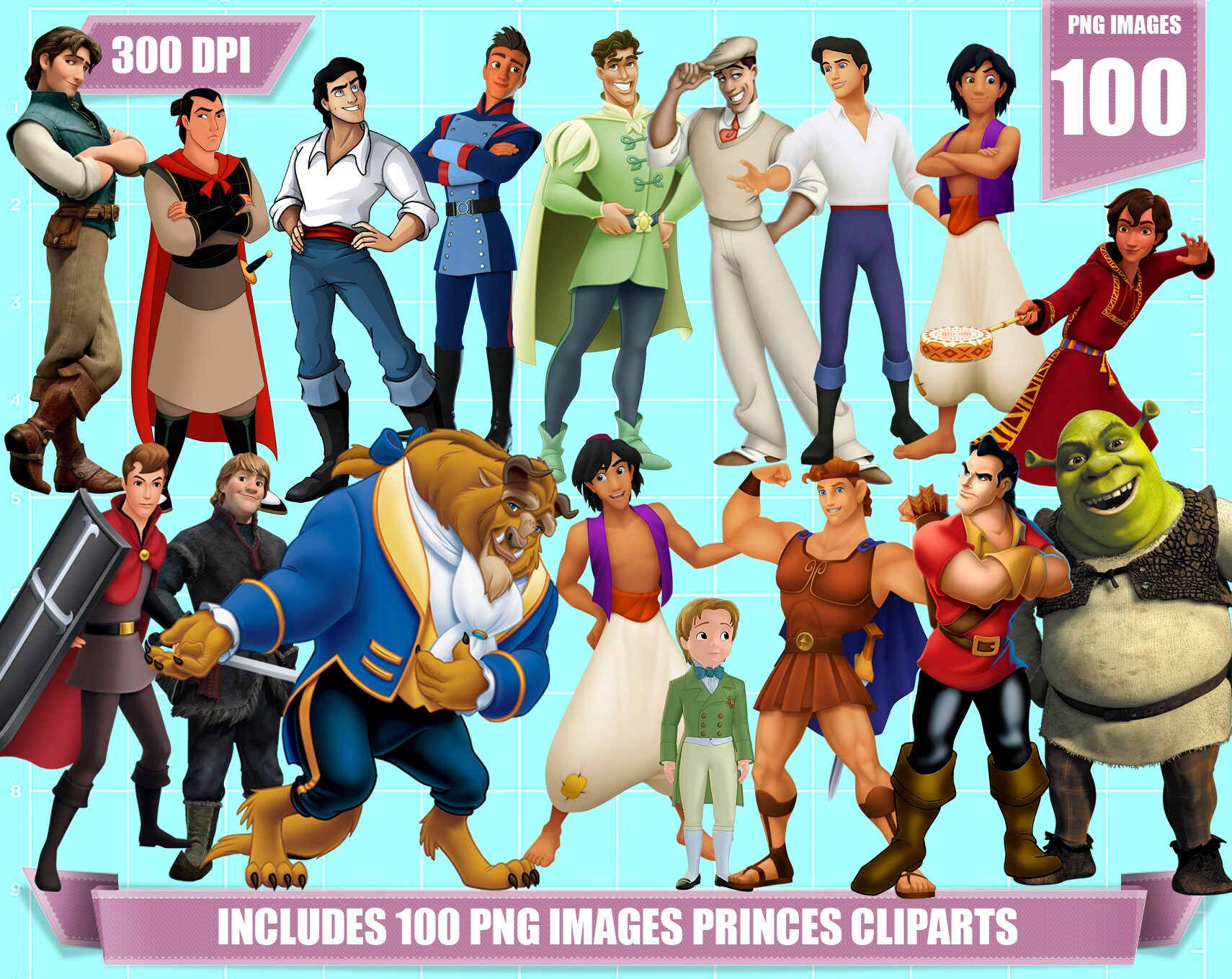 Disney princes clipart 100 png images printable disney | Etsy