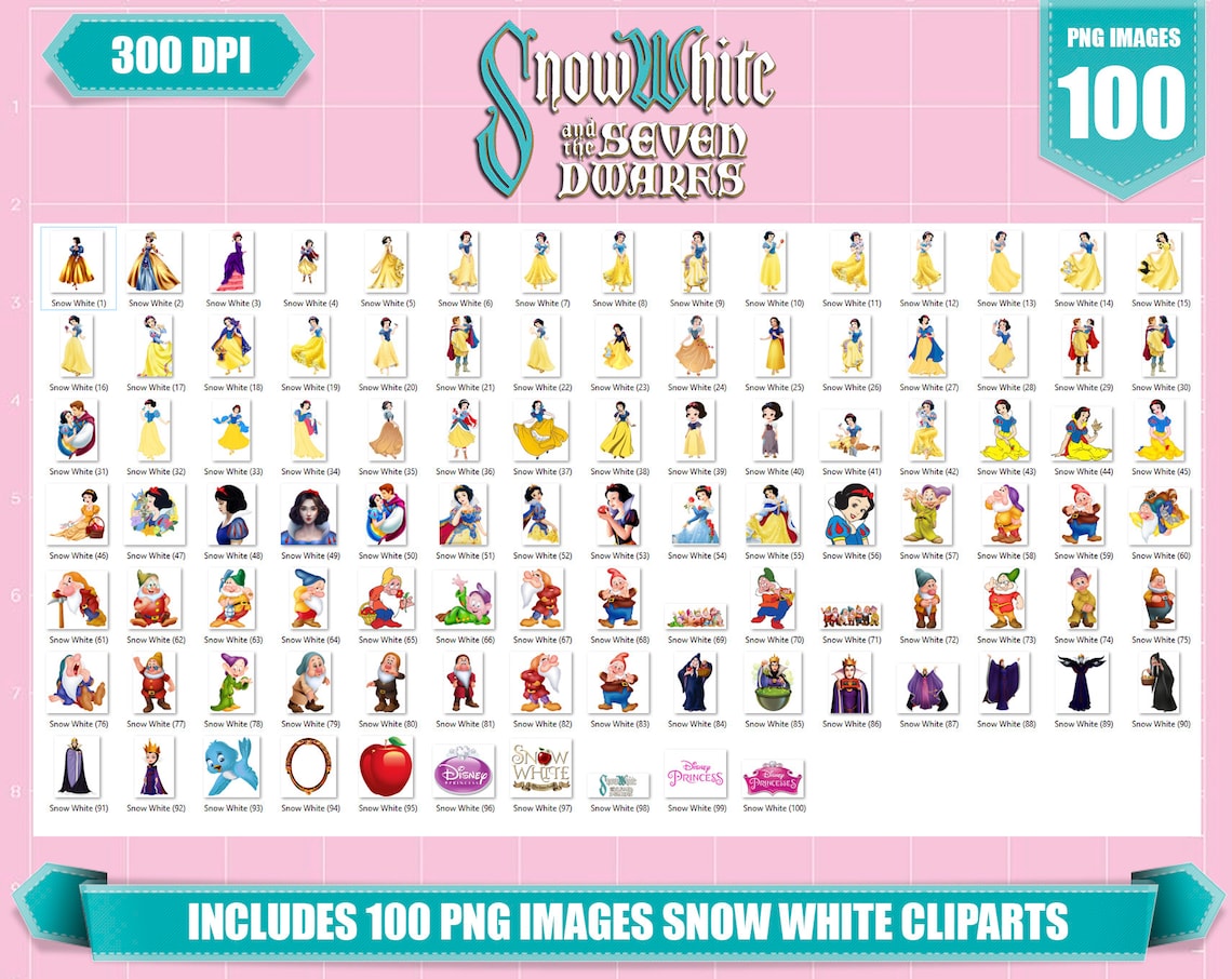 Snow White Clipart: 100 Princess PNG Images (digital Download) - Etsy