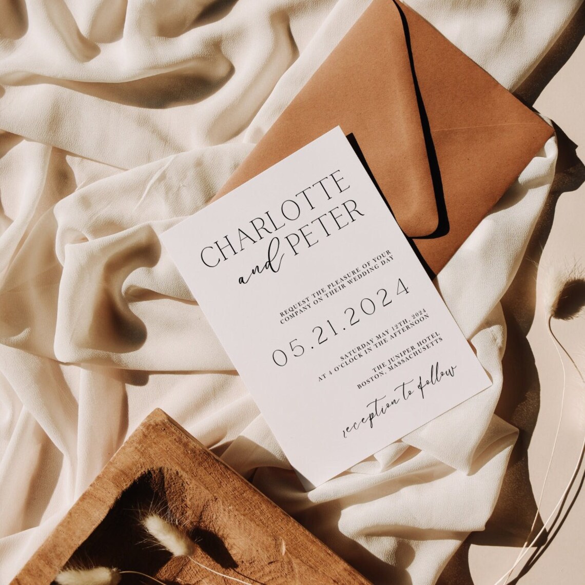 Minimal Wedding Invites With QR Code, Minimalist Wedding Invitation ...