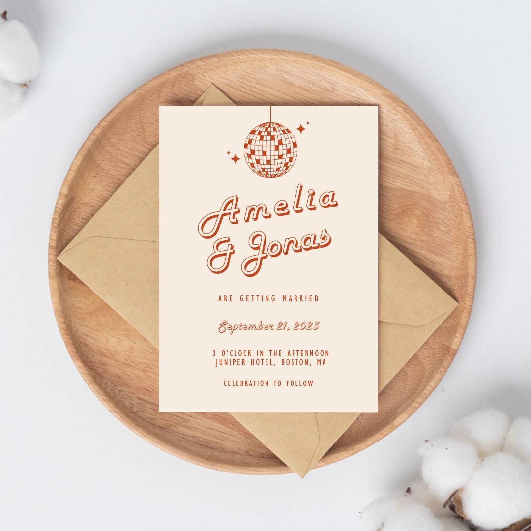 Retro Wedding Invites, Rust Wedding Invites With QR Code, Minimalist ...