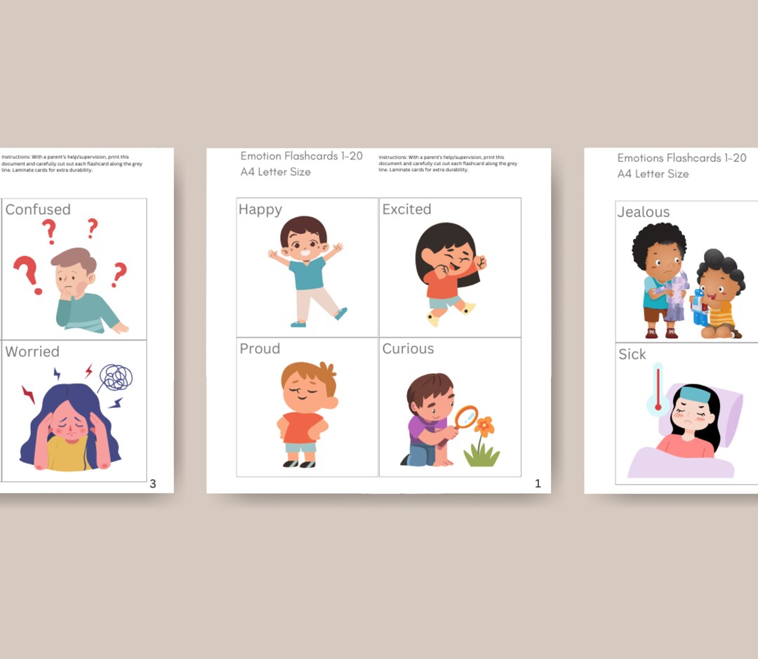 24 Children's Emotion Flashcards, Montessori Learning - Etsy