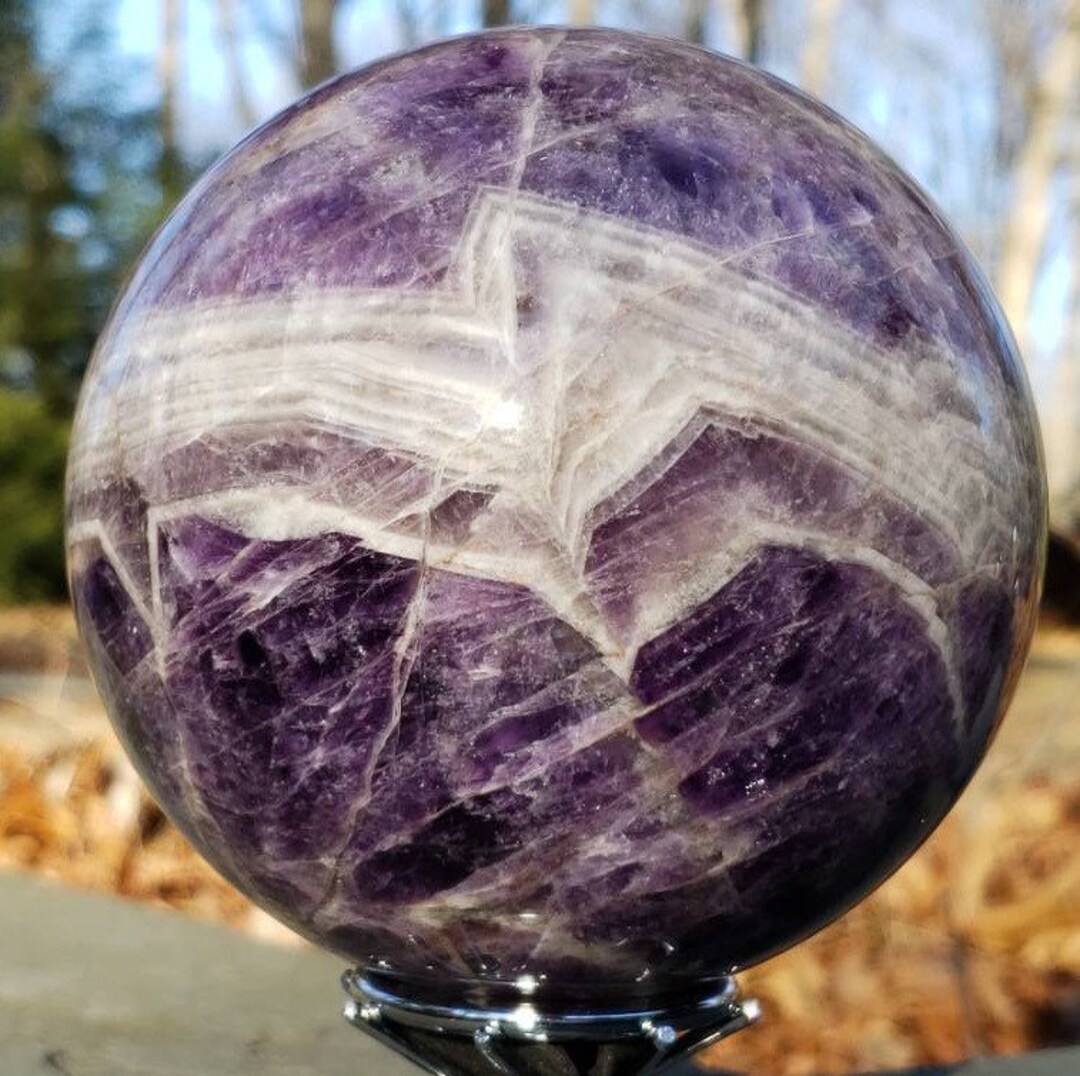 Chevron Sphere 4.2" Orb Sphere Purple Amethyst Natural Crystal Ball XL ...