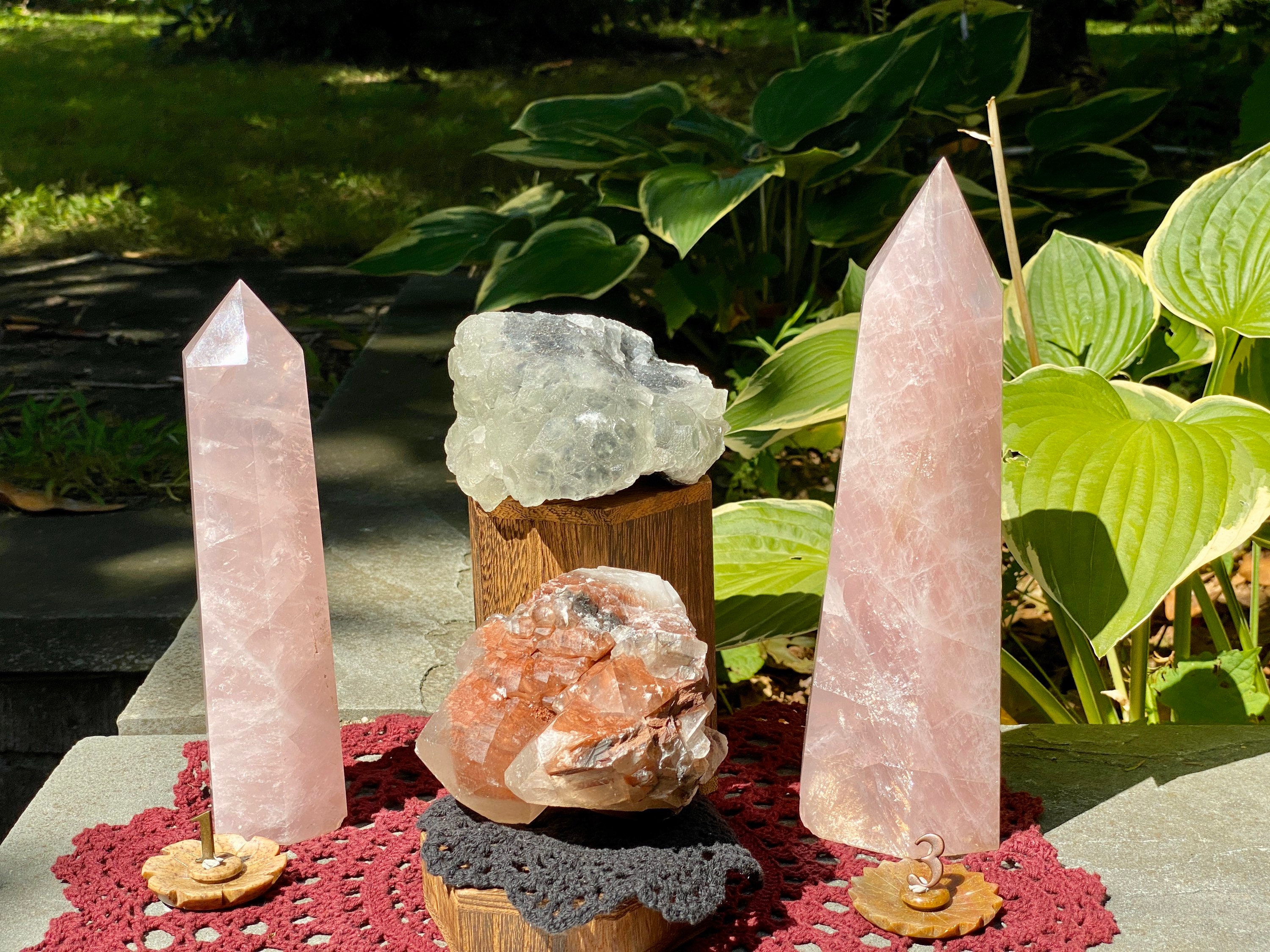 RoseQuartz Towers & Fluorite or Calcite Crystal clusters The | Etsy