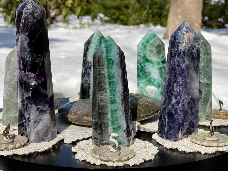 Fluorite Crystal Points Large Crystal Generator or Ammonite - Etsy