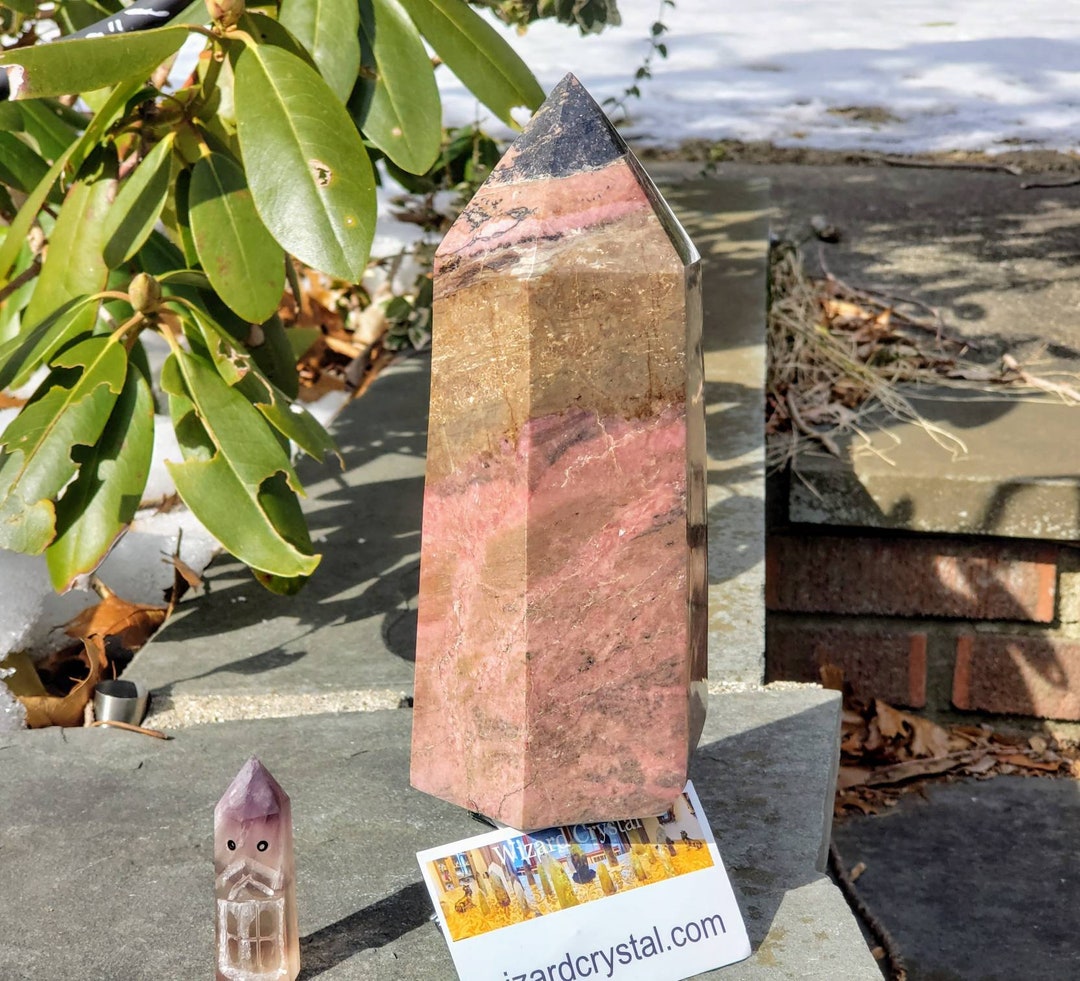 Rhodonite Pink Stone Tower Standing 7 Inch Crystal Generator Peach ...