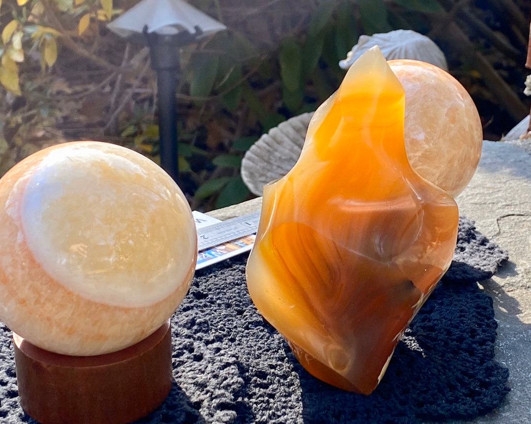 Calcite & Agate Collection Crystal Spiral Orb Sphere Point - Etsy