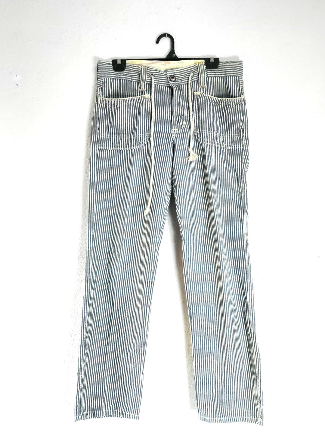 Miss Edwin Striped Banana Fiber Drawstring Pants Size Medium - Etsy