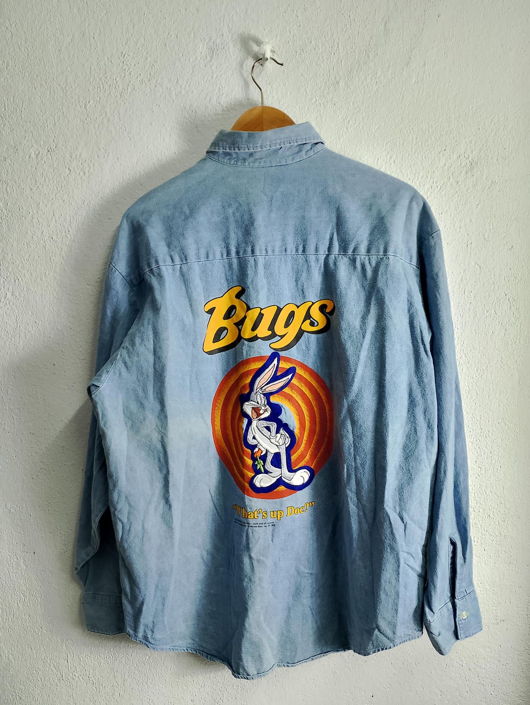 Vintage 1992 Bugs Bunny Denim Button up Shirt - Etsy