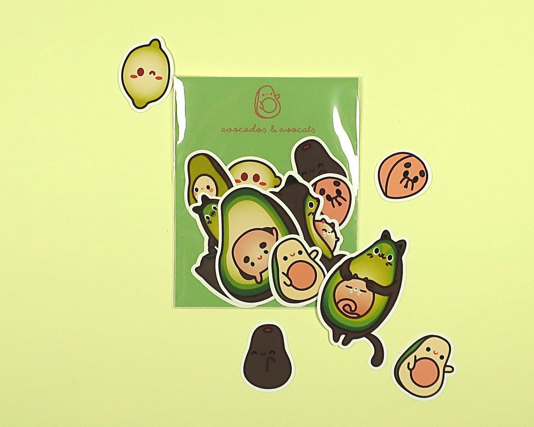 Avocados and Cats Die Cut Sticker Set 10 Stickers Cute and Kawaii ...