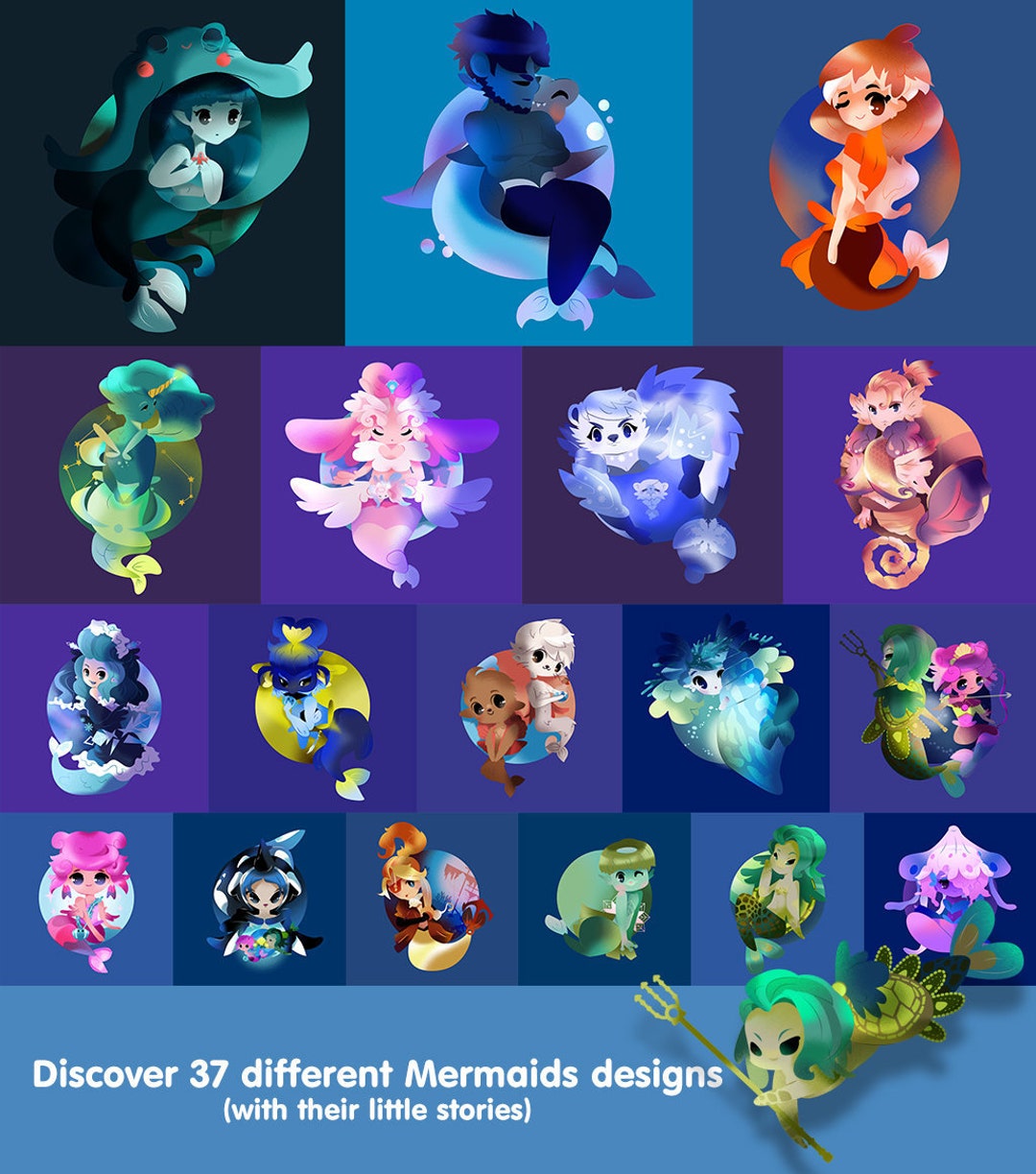 Mermaids of the Magical Seas, Unframed, Sea Creatures Print, Mermaid ...