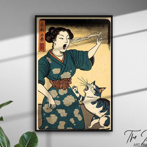 Ukiyo E Woman Yelling at Cat - Etsy