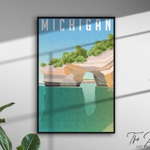 Michigan Vintage Travel Poster, Retro Style Travel Print, American ...