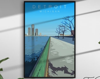 Vintage Detroit Travel Poster - Etsy