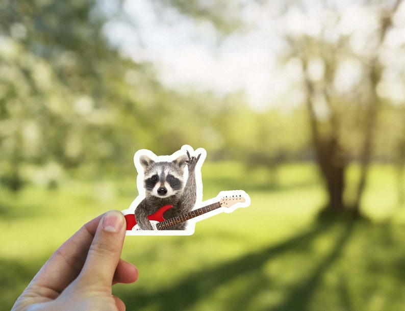 Raccoon With Guitar Sticker Funny Raccoon Rock N Roll - Etsy
