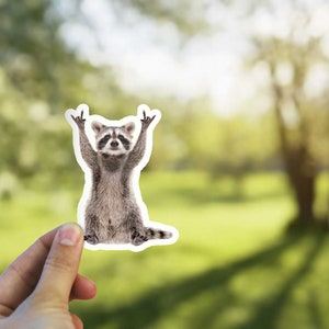 Funny Raccoon Sticker, Positive Wild Animal Sticker, Cool Rock N Roll ...