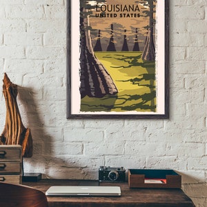 Louisiana Vintage Travel Poster, Retro Travel Art Deco Print, American ...