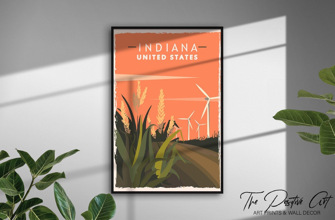 Indiana Vintage Travel Poster, Retro Travel Print Gift, American ...