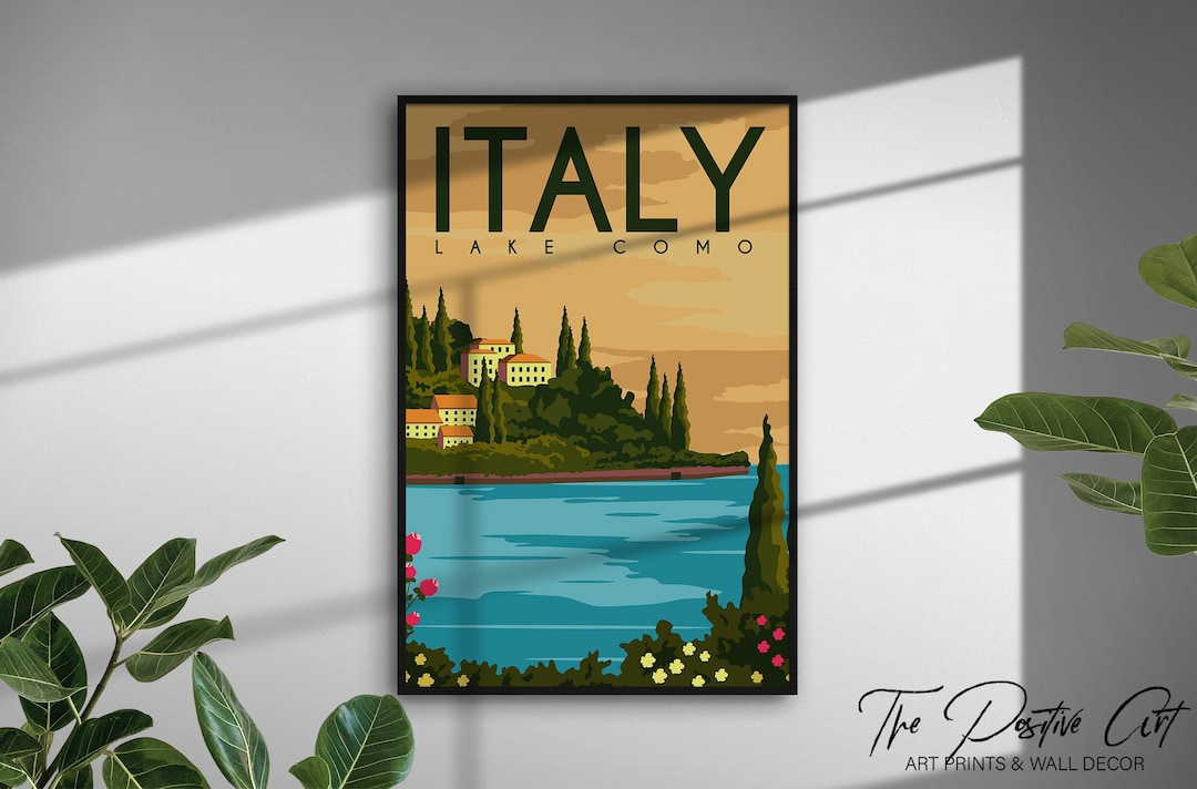 Italy Vintage Travel Poster, Retro Style Travel Print, Lake Como Rustic ...