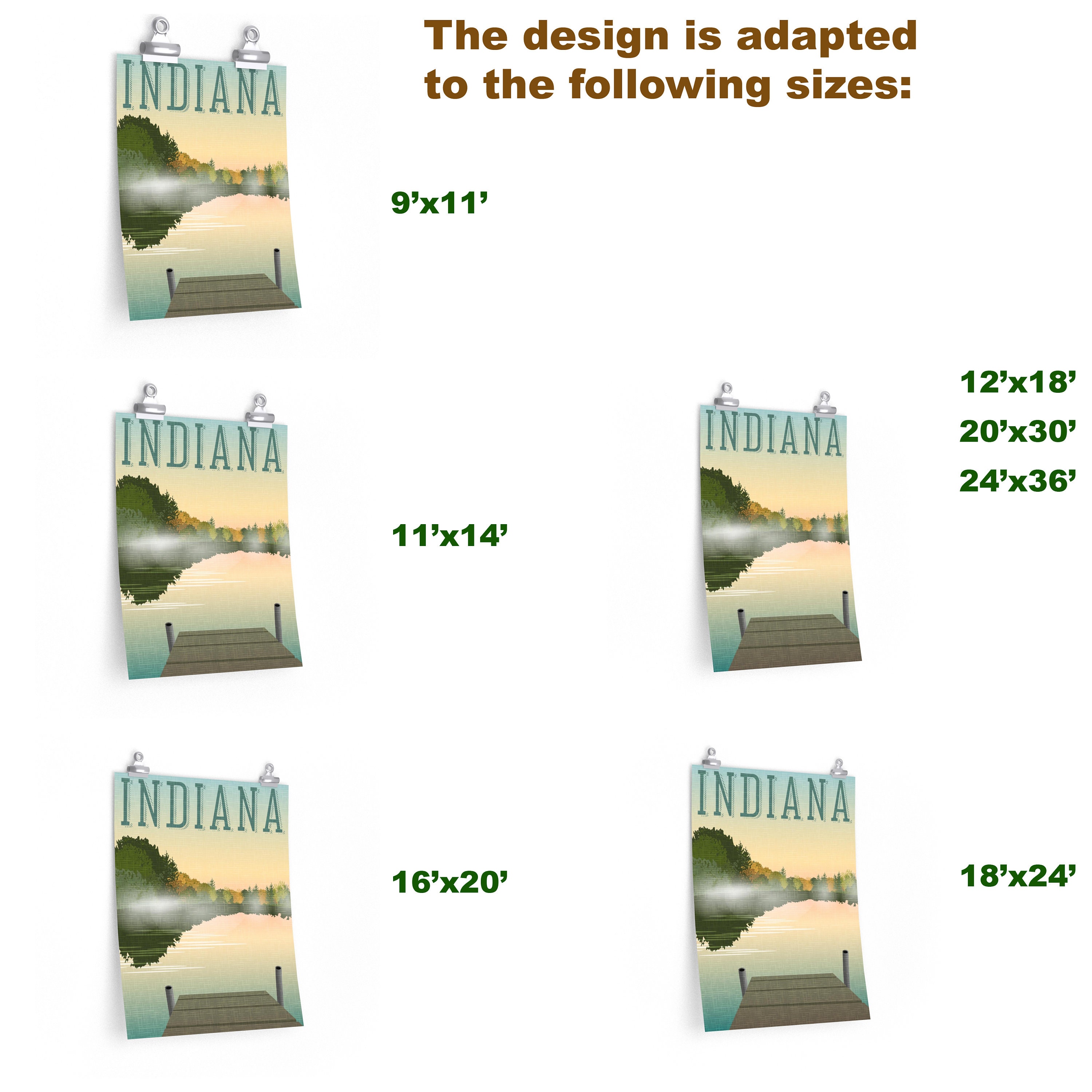 Indiana Vintage Travel Poster Retro Style Travel Print US - Etsy