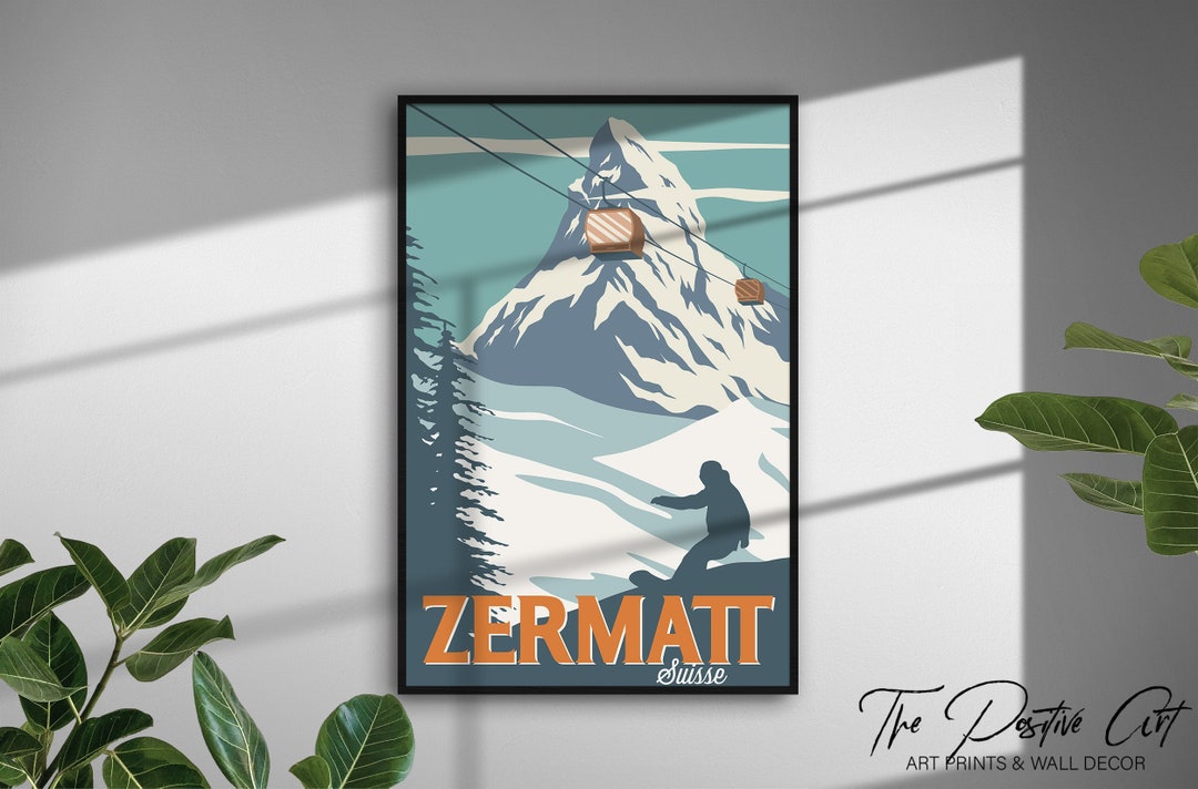 Zermatt Vintage Travel Poster, Switzerland Retro Travel Print, Swiss ...
