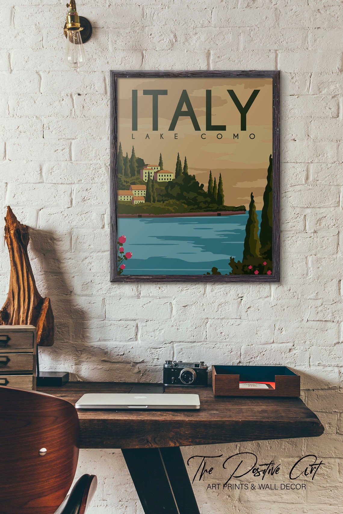 Italy Vintage Travel Poster Retro Style Travel Print Lake - Etsy